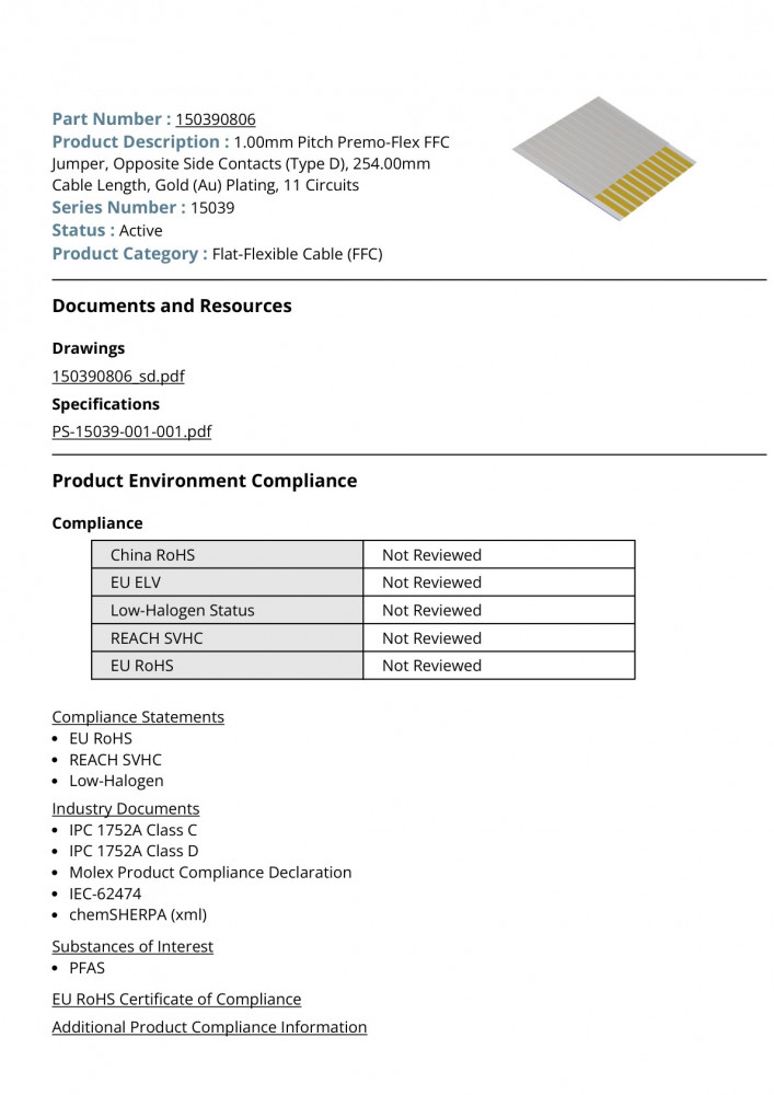 Molex FFC family specification, page 1