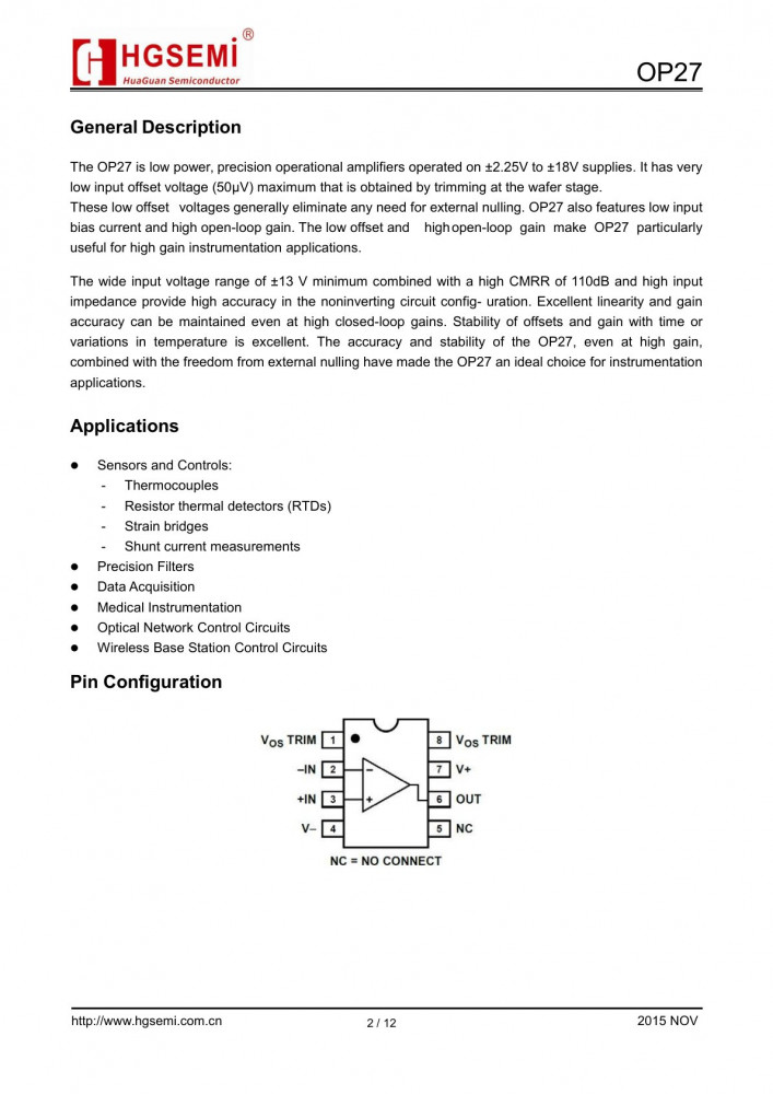 OP27CM/TR datasheet page 2