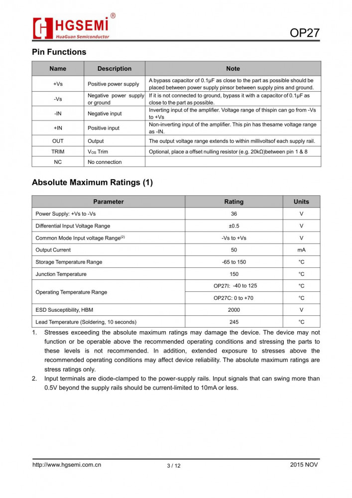 OP27CM/TR datasheet page 3