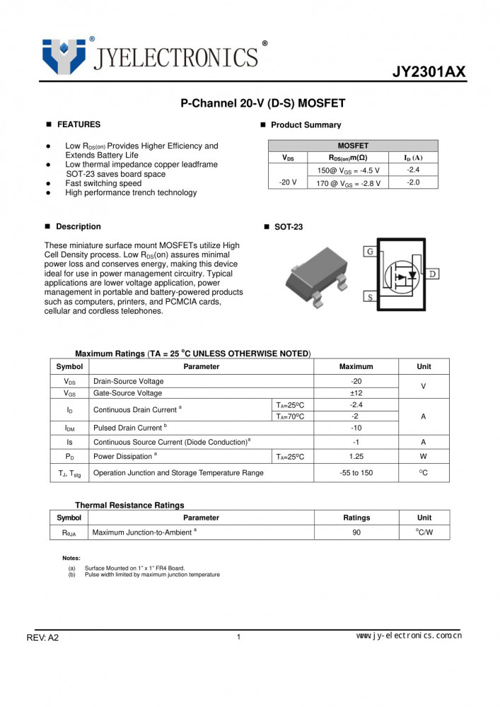 JY2301AX datasheet page 1