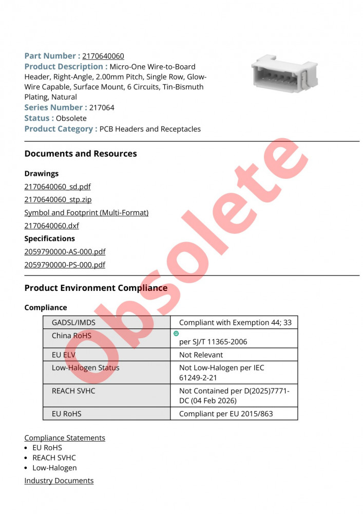 Technical document image 1 for MOLEX 2170640060