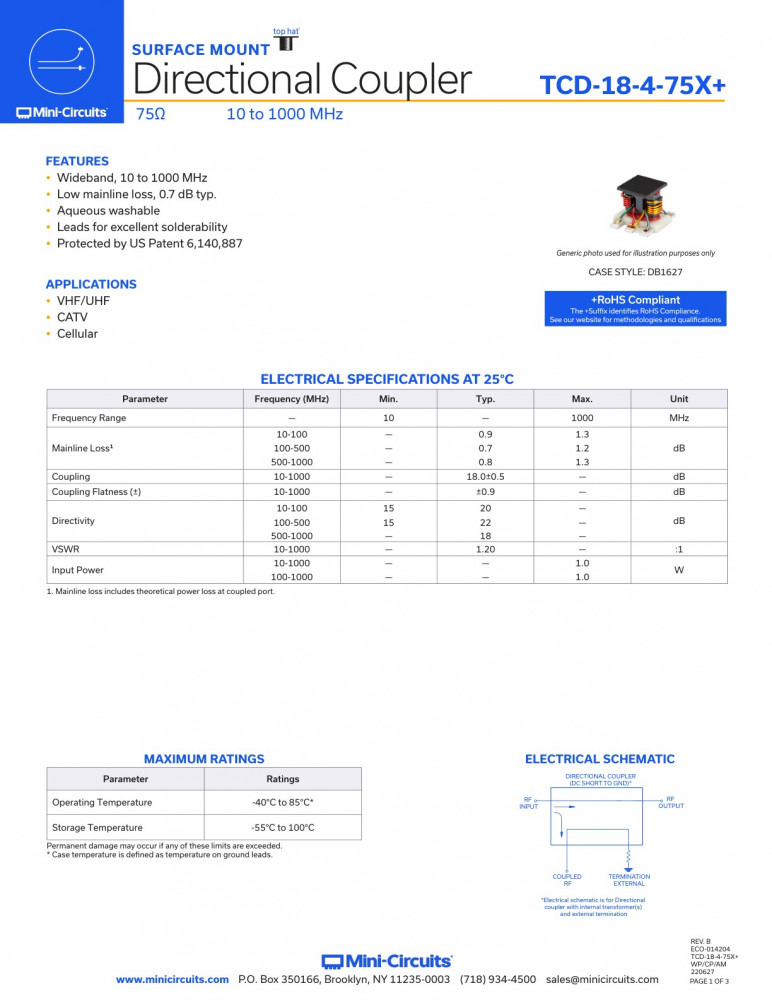 TCD-18-4-75X+ datasheet page 1