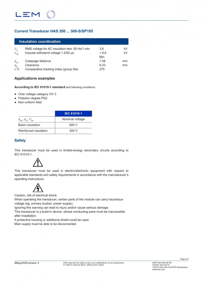 HAS500-S/SP105 datasheet page 2