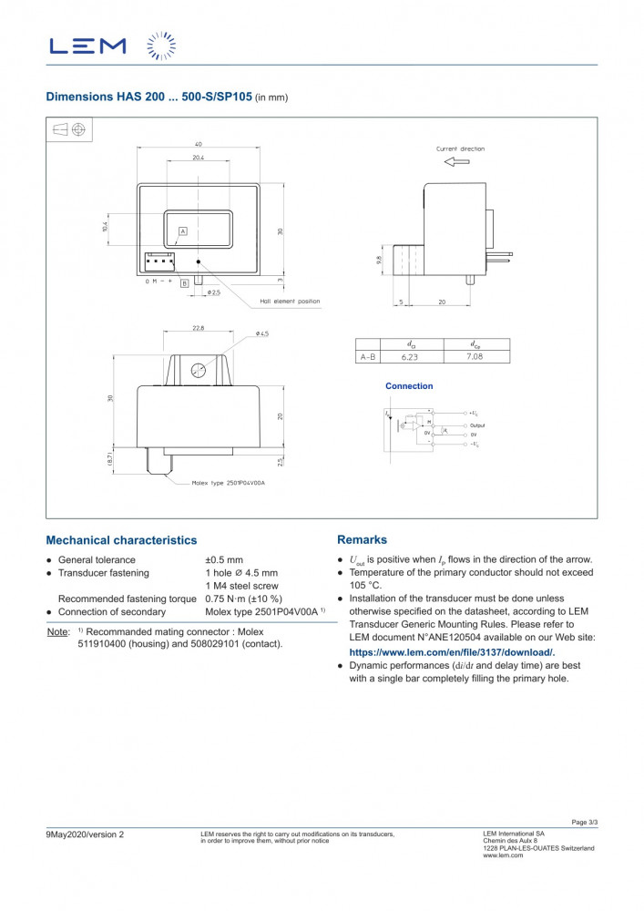HAS500-S/SP105 datasheet page 3