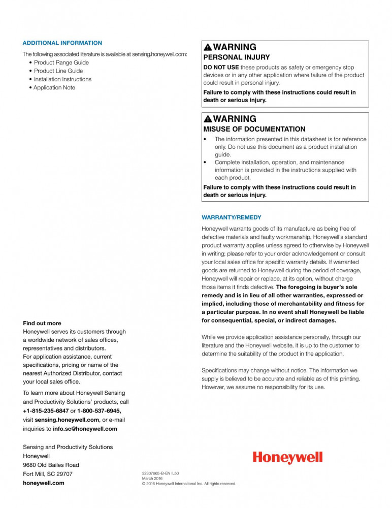 Honeywell RTY Series datasheet page 10
