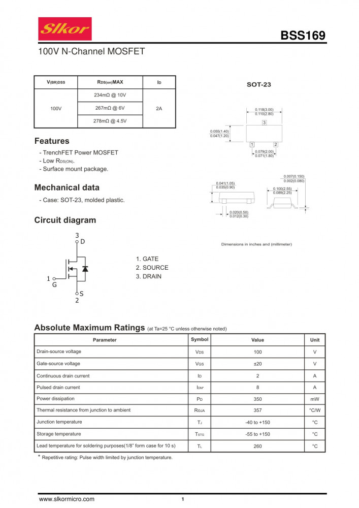 BSS169 datasheet page 1