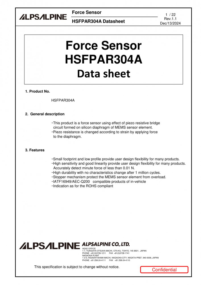 HSFPAR304A datasheet page 1