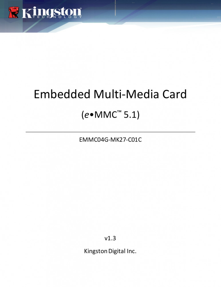 Kingston eMMC datasheet page 1