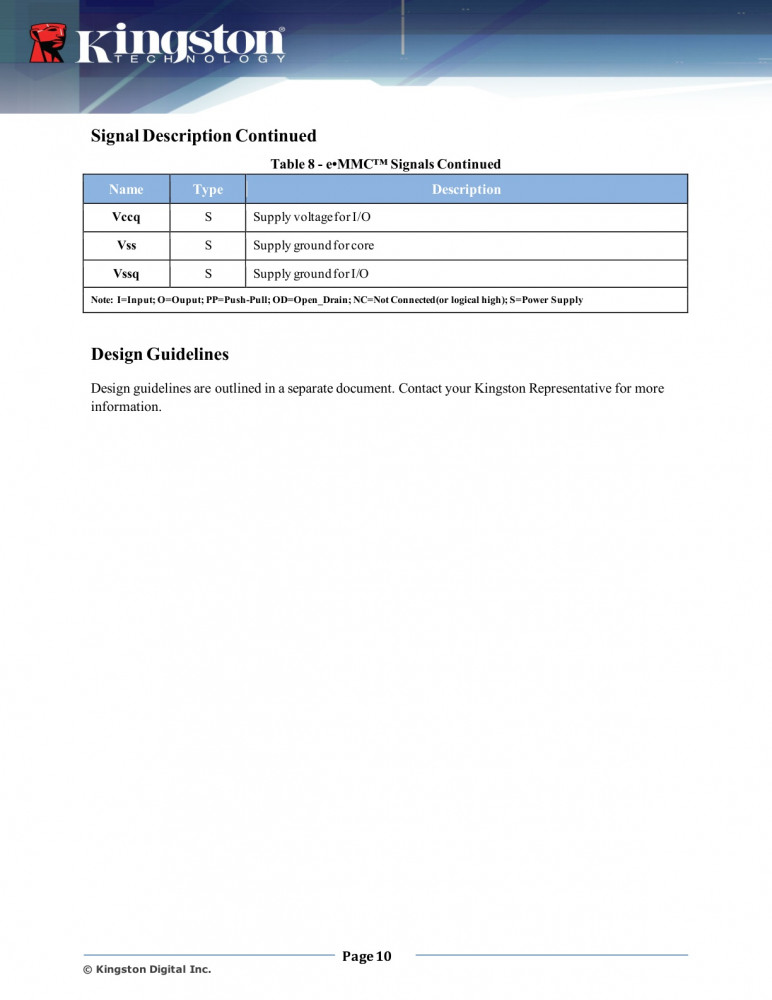 Kingston eMMC datasheet page 10
