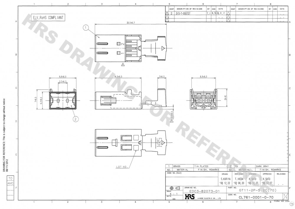 HRS GT11-2P-5.2C(70) technical drawing preview