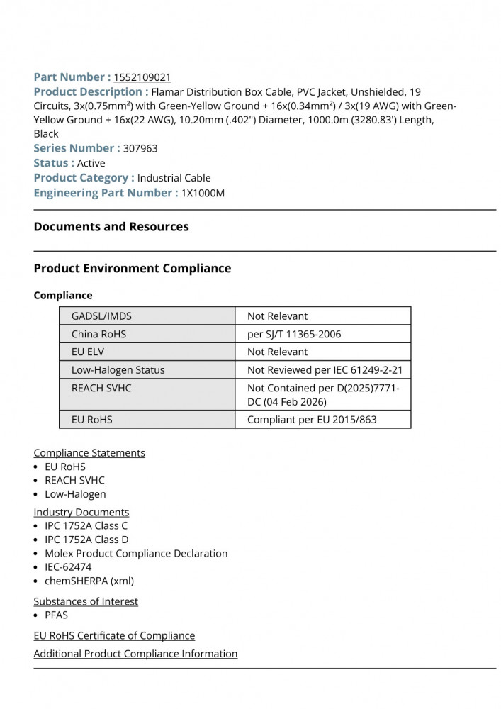 Technical document page 1 for Molex 1552109021