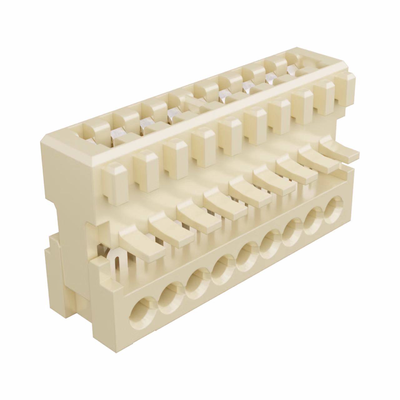 Appli-Mate RAST 2.5 Connector, 2.50mm Pitch, Female, 6 Circuits, Positions A and G Removed, Polarizing Rib Between 4/5, Locking Pips, 1 Slotted and 1 Open Endwall, Tin Plating