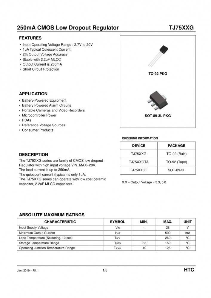 HTC TJ75XXG datasheet page 1