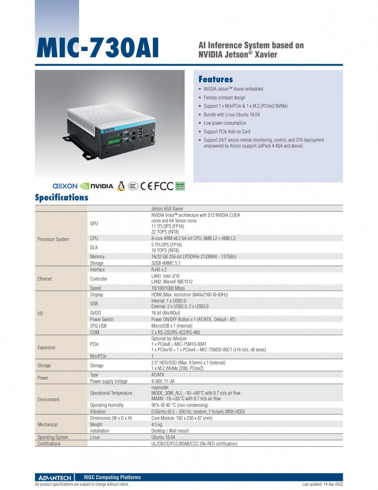 MIC-730AI technical document page 1