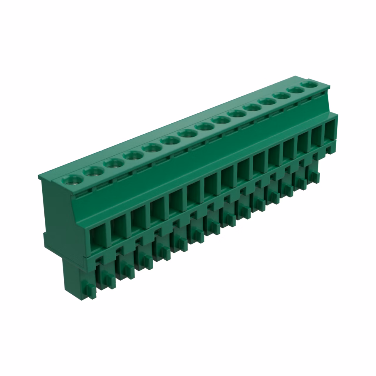 3.81mm Pitch Eurostyle Vertical Plug, with Reverse Imprinting, Front Wire Entry, Green Housing, 15 Circuits for sale