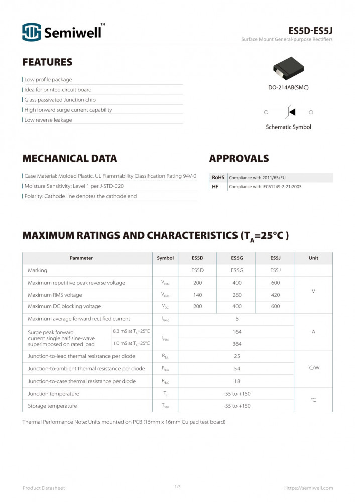 Semiwell ES5J datasheet page 1
