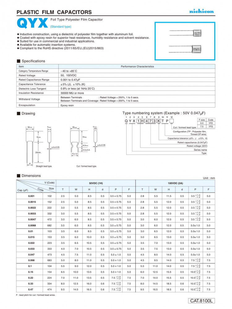 Nichicon QYX2A822JTP datasheet page