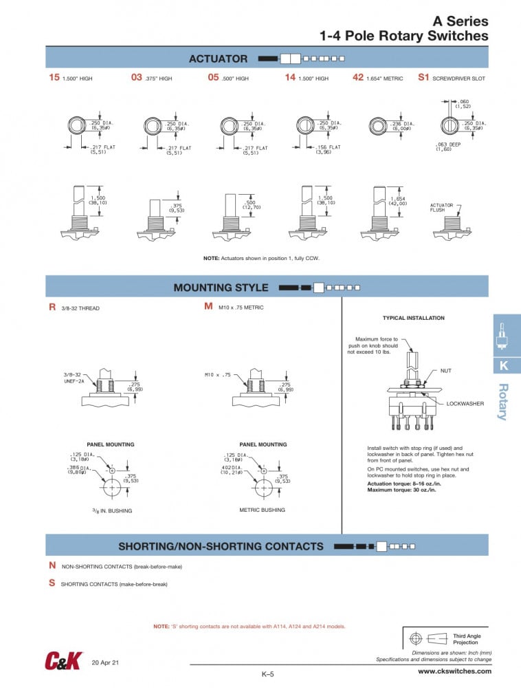 C&K A Series rotary switch datasheet page 3