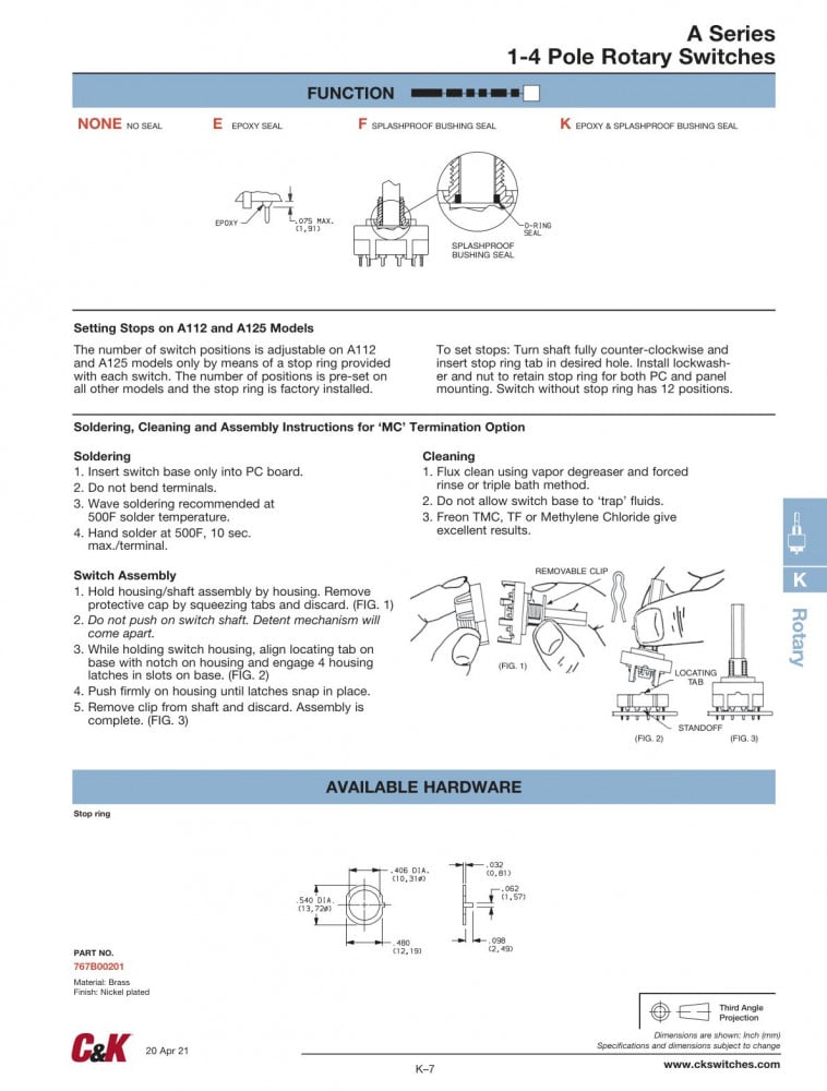 C&K A Series rotary switch datasheet page 5