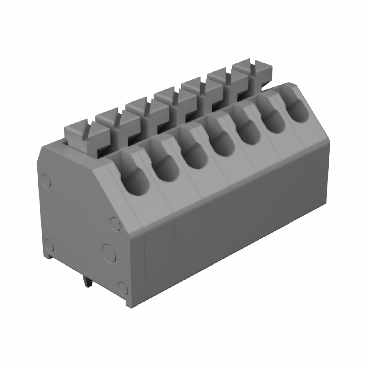 3.50mm Pitch, Eurostyle Dual Row Fixed-Mount Push-Button Terminal Block, 45° Modular, 5A, 20-16 AWG, Light Gray, 7 Circuits for sale