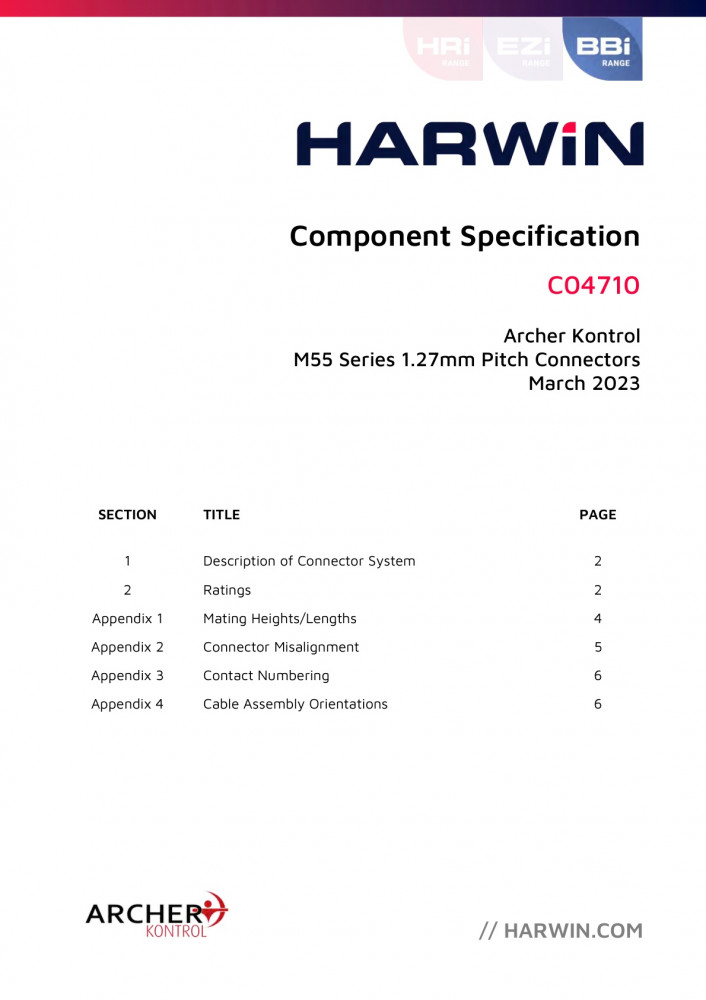 Harwin M55 series specification page 1