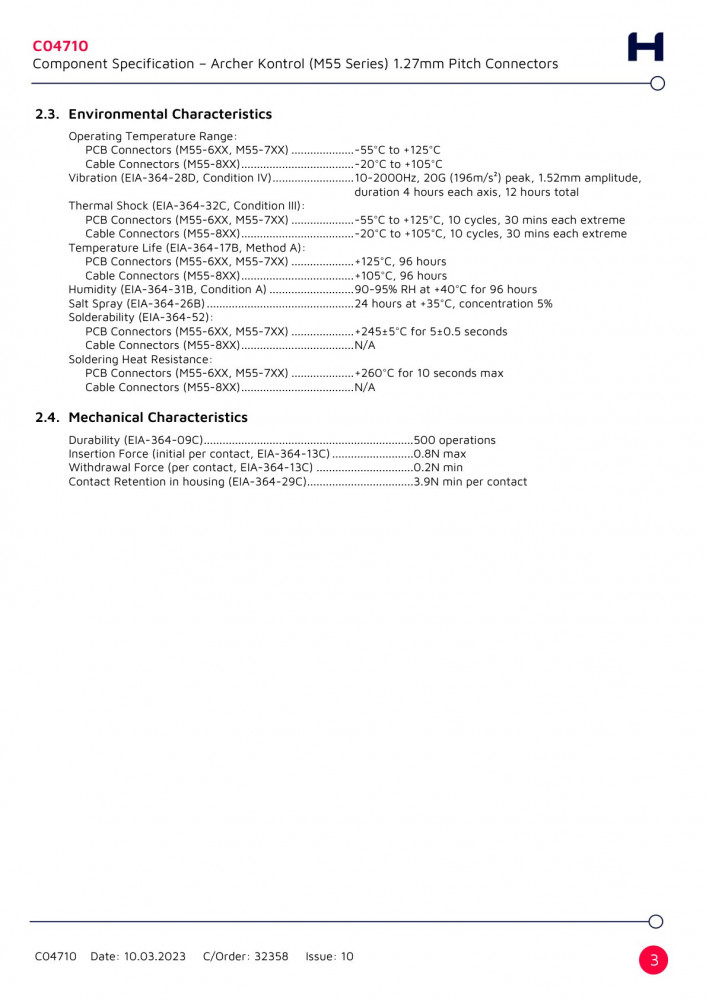 Harwin M55 series specification page 3