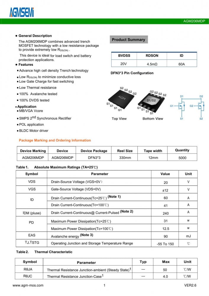 AGM206MDP datasheet page 1