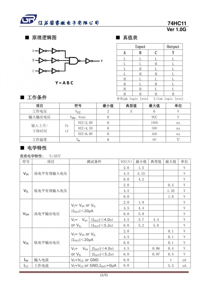 74HC11D technical document page 2
