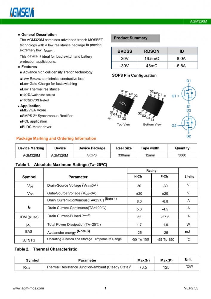 AGM320M datasheet page 1