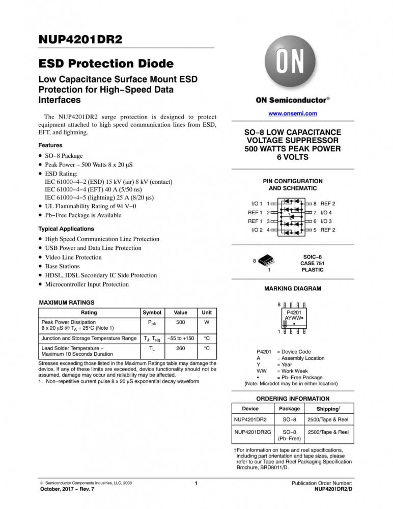 NUP4201DR2G datasheet page 1