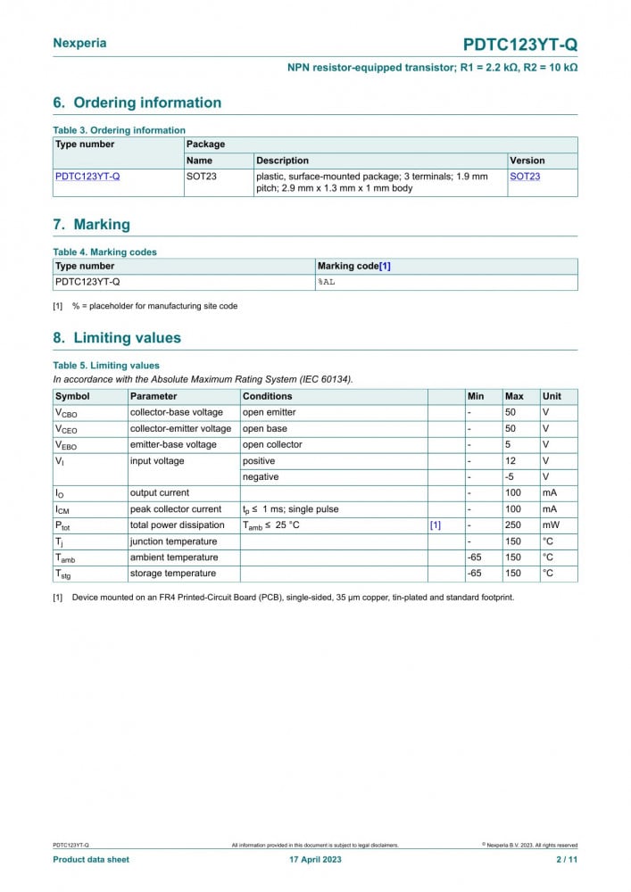 PDTC123YT-QR datasheet page 2