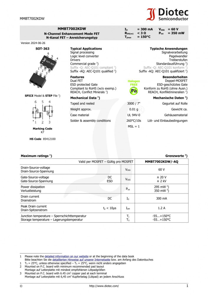 MMBT7002KDW-AQ datasheet page 1