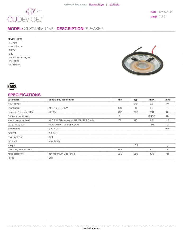CLS0401M-L152 product documentation page 1