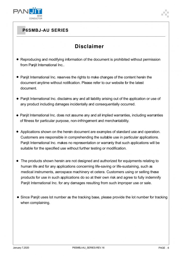 PANJIT P6SMBJ-AU ordering information