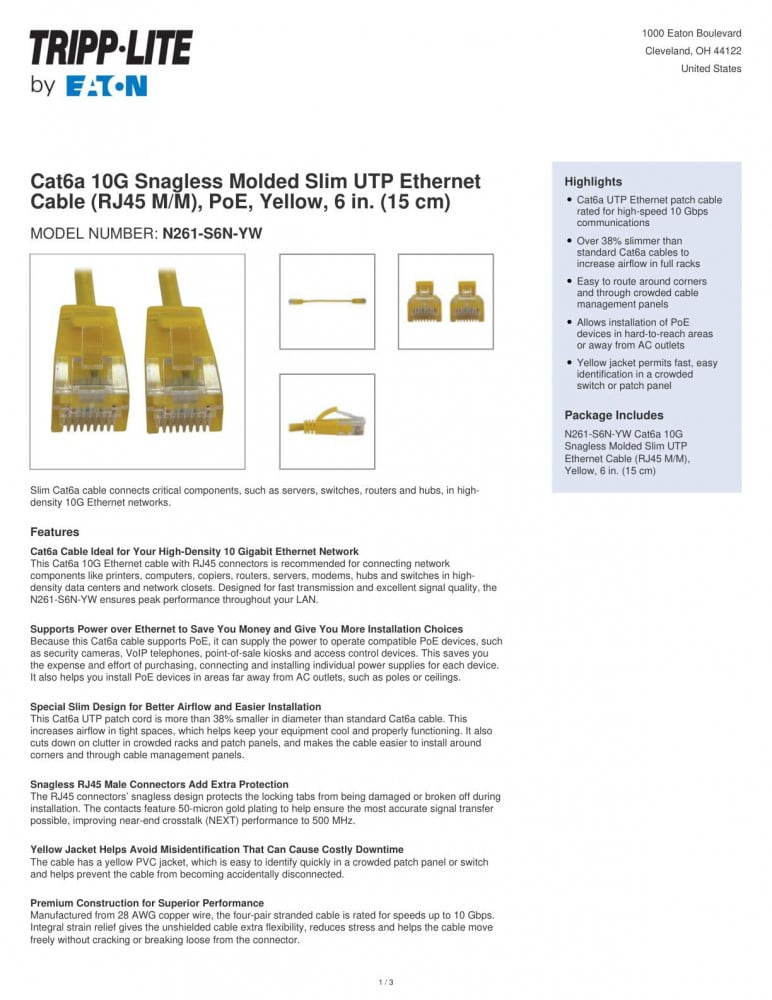 N261-S6N-YW technical document page 1