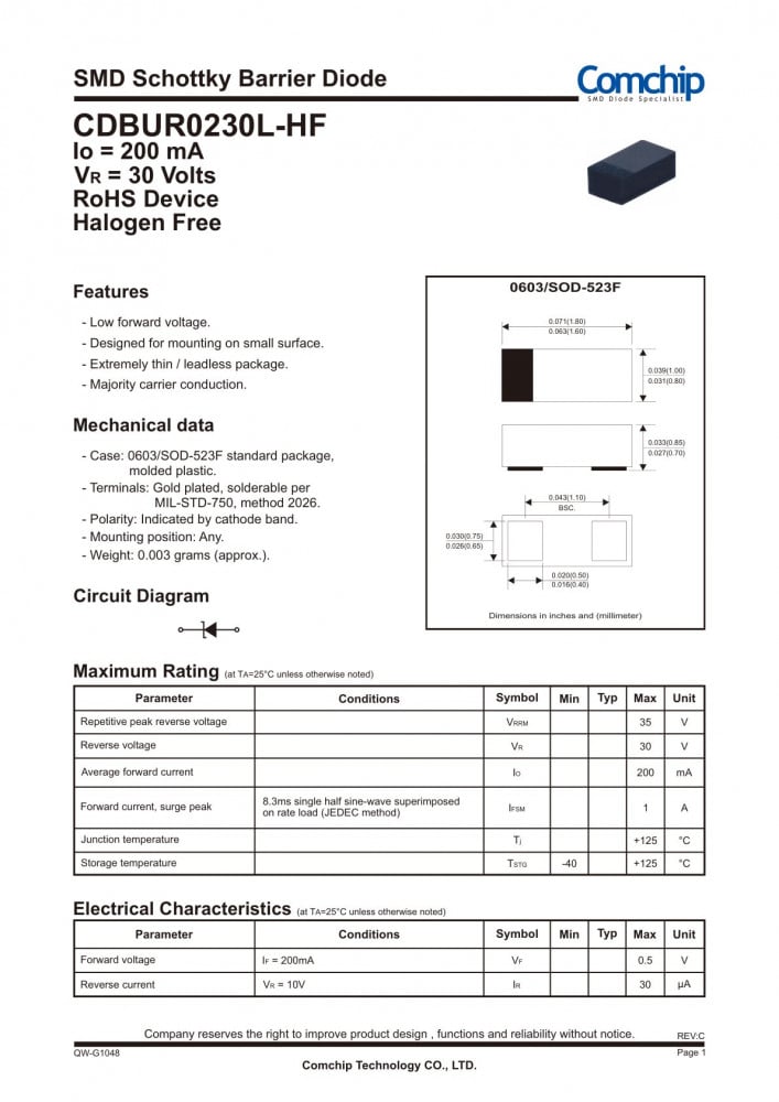 CDBUR0230L-HF datasheet page 1