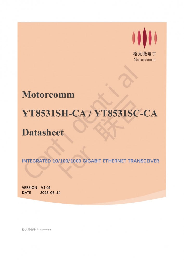 YT8531SC-CA datasheet page 1