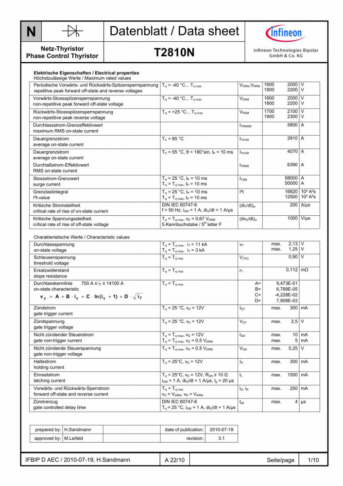 T2810N datasheet page 1