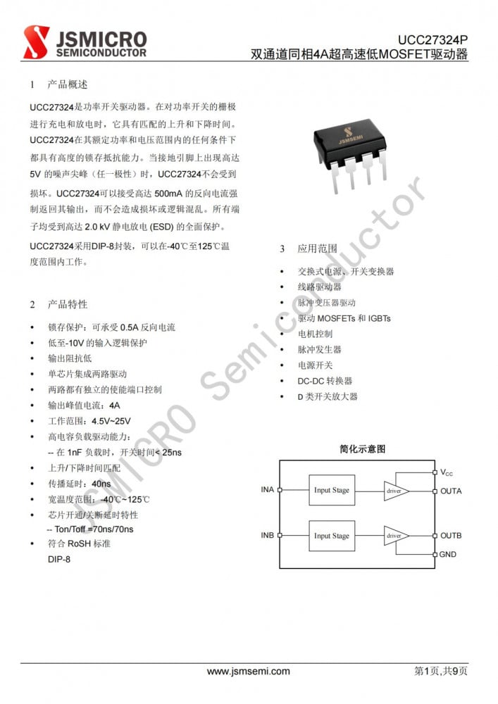 UCC27324P-JSM datasheet page 1