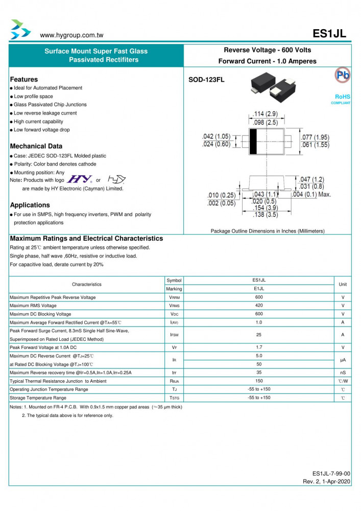 ES1JL technical document page 1
