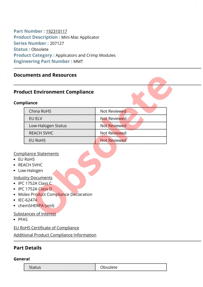 MOLEX 192310117 document image, page 1