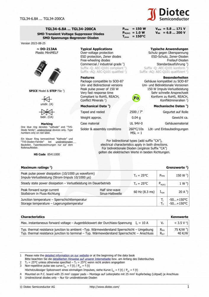 DIOTEC TGL34 datasheet page 1