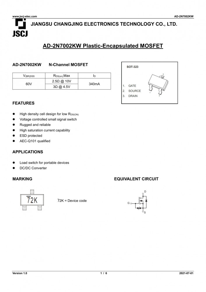 AD-2N7002KW datasheet page 1