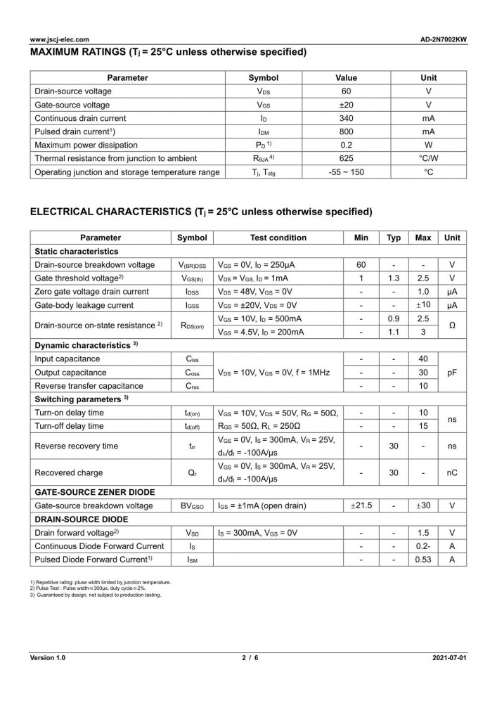 AD-2N7002KW datasheet page 2