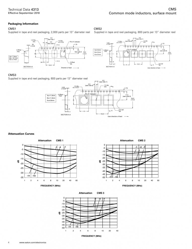 EATON CMS3 common-mode inductor documentation page 4