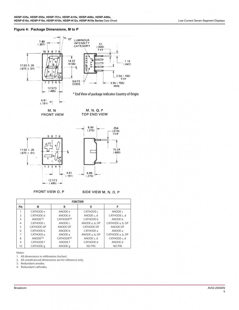 Broadcom HDSP low-current display datasheet page 5