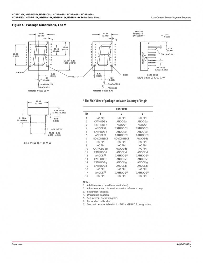 Broadcom HDSP low-current display datasheet page 6