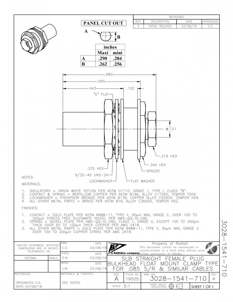 Radiall 3028-1541-710 product drawing preview