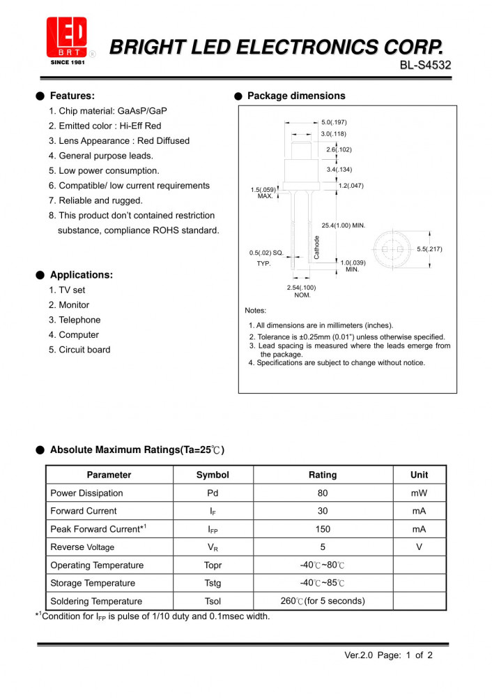 BL-S4532 technical document page 1