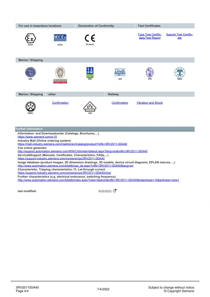 SIEMENS 3RV20110DA40 datasheet page 4